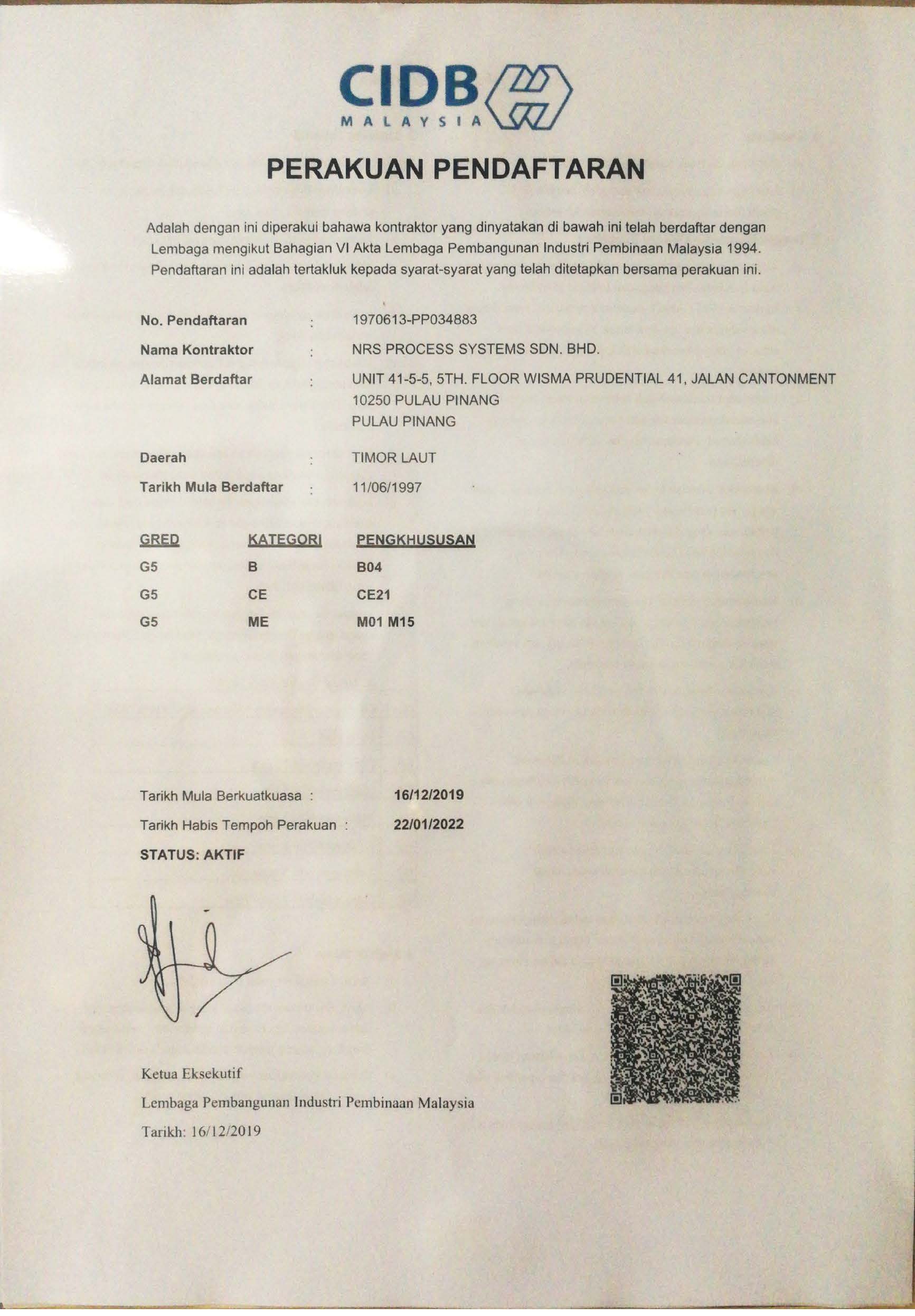Award Certifications NRS Process Systems Sdn Bhd