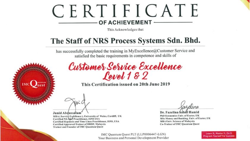 Award Certifications - NRS Process Systems Sdn Bhd
